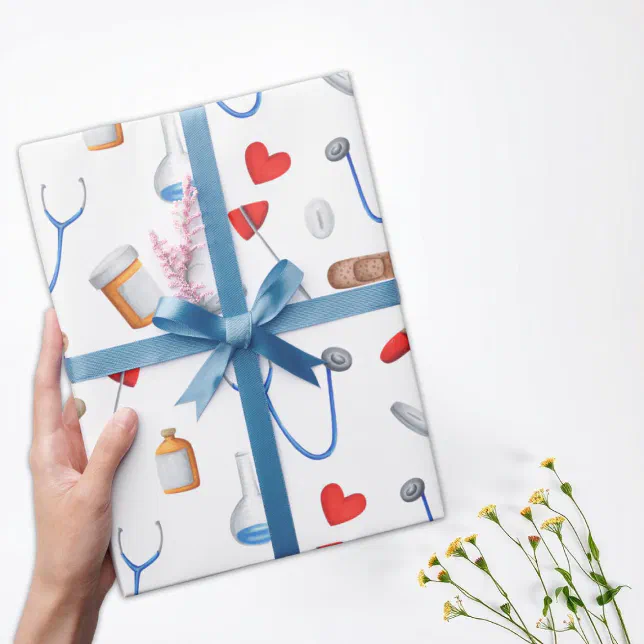 Clinic Doctor and Nurse Medical Tools Birthday Wrapping Paper | Zazzle