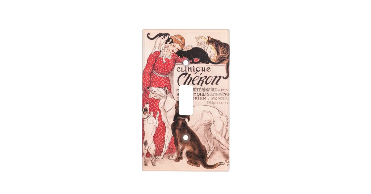 Clinique Cheron Vintage Dog Cat Steinlen Poster Light Switch Cover | Zazzle