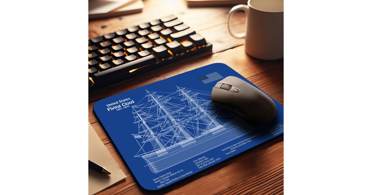 Clipper Ship Flying Cloud - Blueprint ABD Mouse Pad | Zazzle