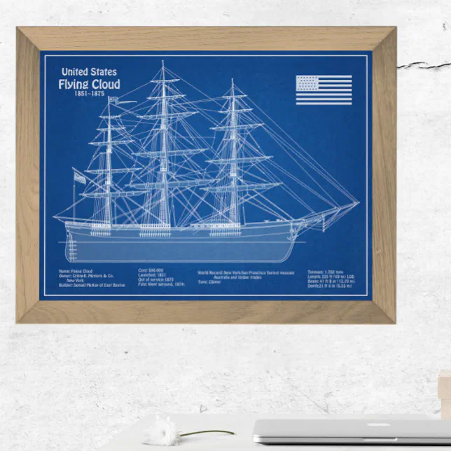 Clipper Ship Flying Cloud - Blueprint ABD Photo Print | Zazzle