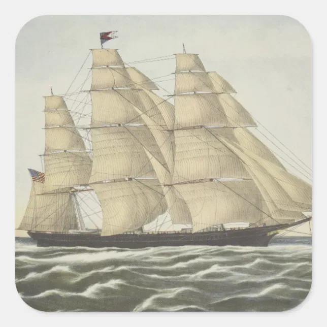 Clipper Ship, Flying Cloud Square Sticker | Zazzle