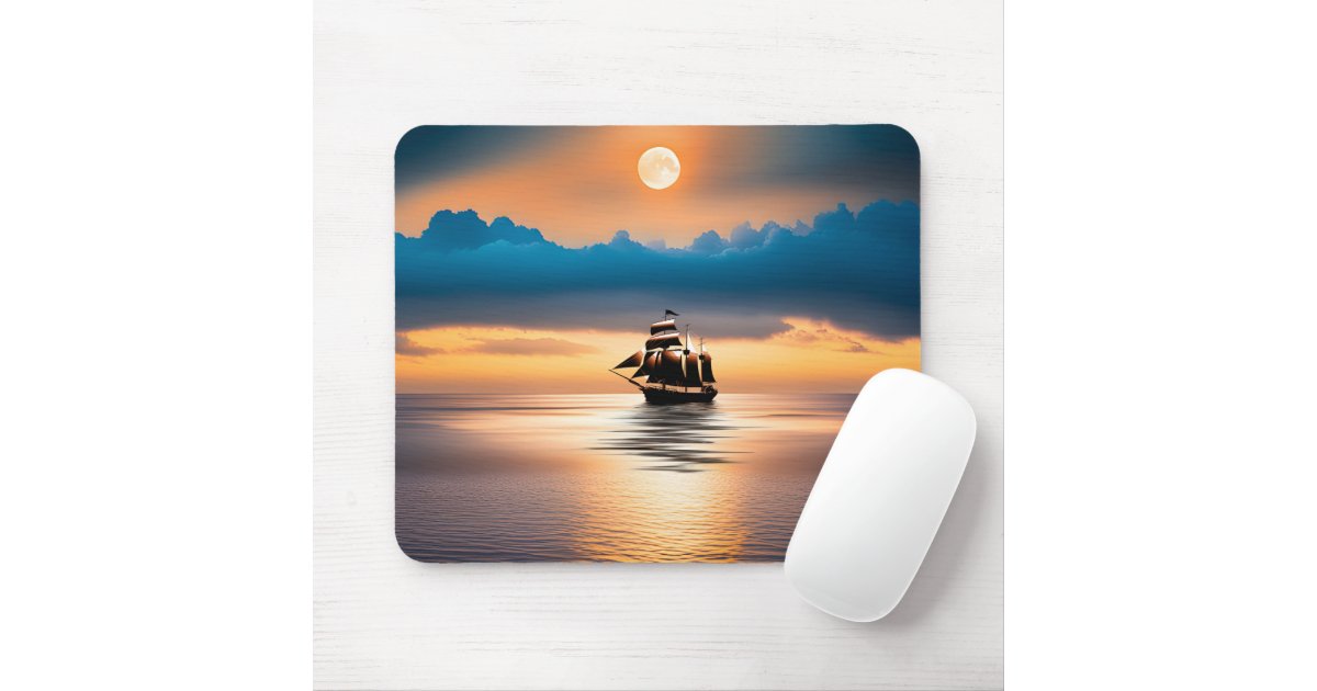 Clipper Ship On Moonlit Ocean Mouse Pad | Zazzle
