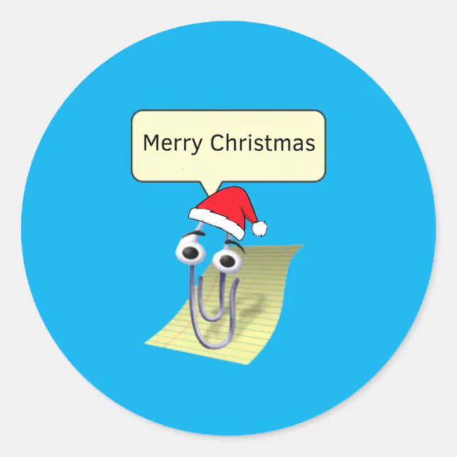 Clippy wishes you a merry Christmas Classic Round Sticker | Zazzle
