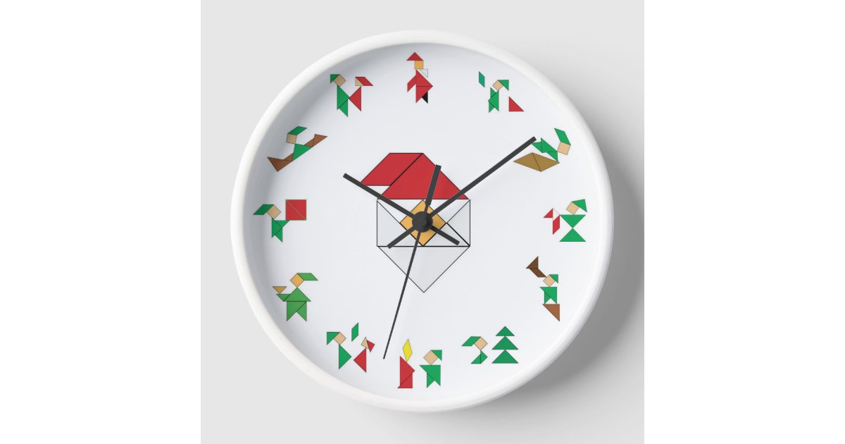 Clock –Christmas Elves & Santa Tangrams | Zazzle