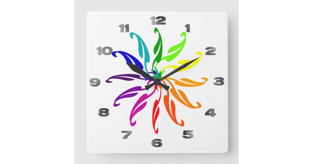 Clock - Color Wheel Leaves on White | Zazzle