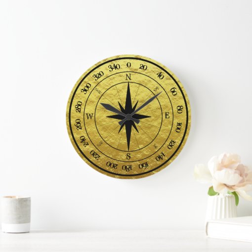 Clock Compass Rose Antique Gold and Black Accents | Zazzle