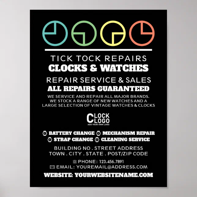 Clock Face Icons, Horologist Advertising Poster | Zazzle