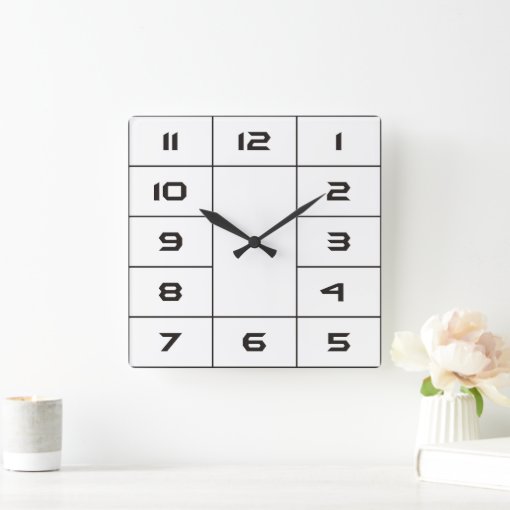 Clock Face Squares & Numbers - black | Zazzle