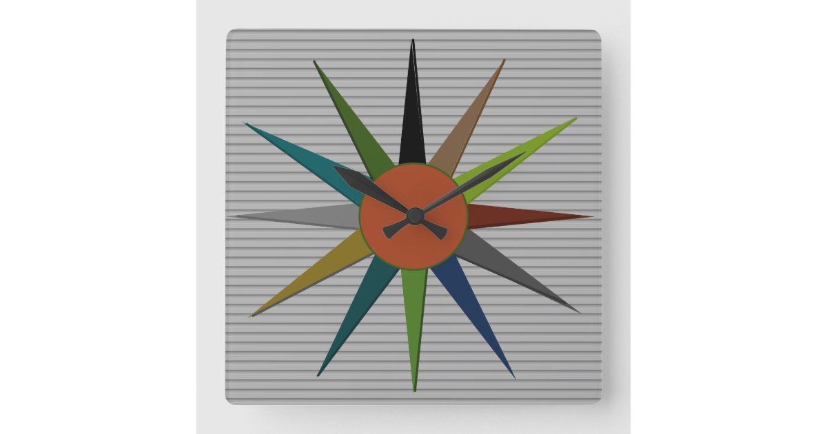 Clock Mid-Century Modern Star | Zazzle