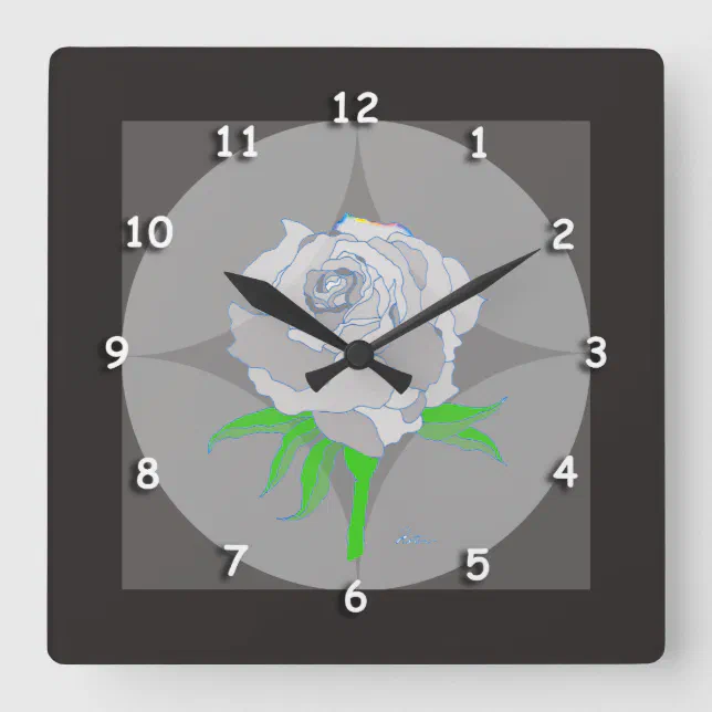 Clock - Rose and Geometric Background in Black | Zazzle