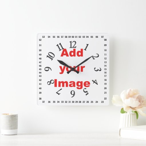 Clock template - Square & numbers - Add your Image | Zazzle