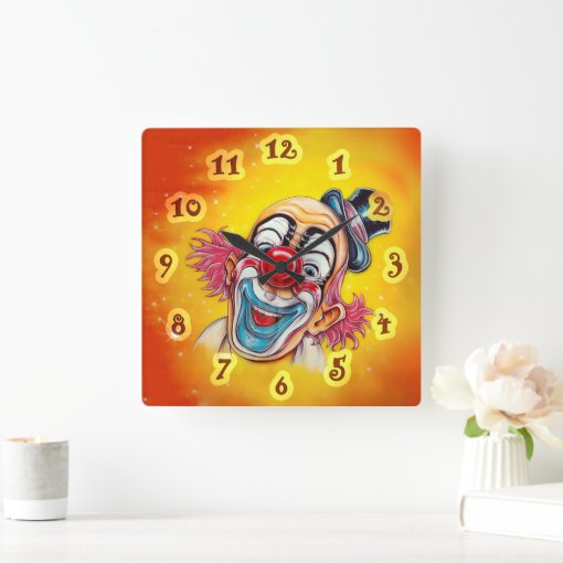 CLOCK WITH A COLORFUL LAUGHING CLOWN | Zazzle