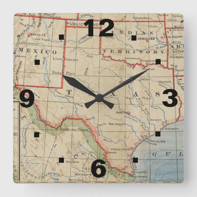 Clock with Texas Vintage Map 1888 Choose a Style | Zazzle