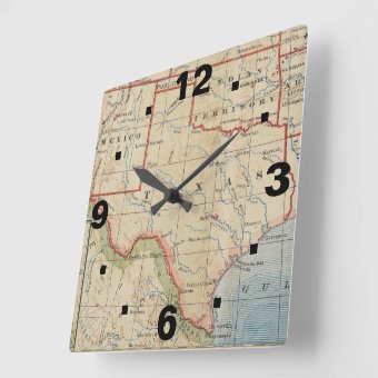 Clock with Texas Vintage Map 1888 Choose a Style | Zazzle