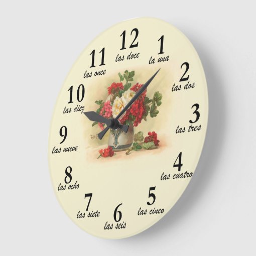 Clock with vintage image and numbers in Spanish | Zazzle