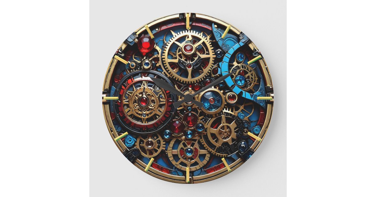 clockpunk Clock, Gears Large Clock | Zazzle