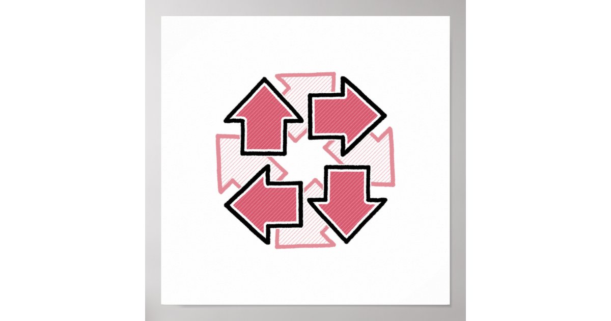 Clockwise Arrows Minimal Geometric Red Poster | Zazzle