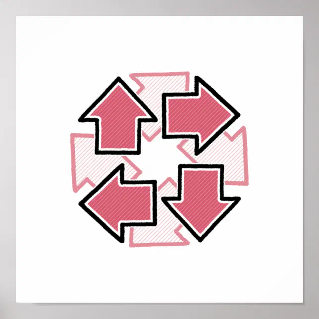 Clockwise Arrows Minimal Geometric Red Poster | Zazzle