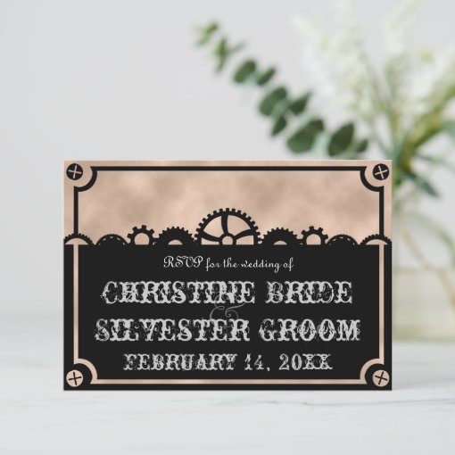 Clockwork Silhouette, 3.5"x5" wedding rsvp Invitation | Zazzle