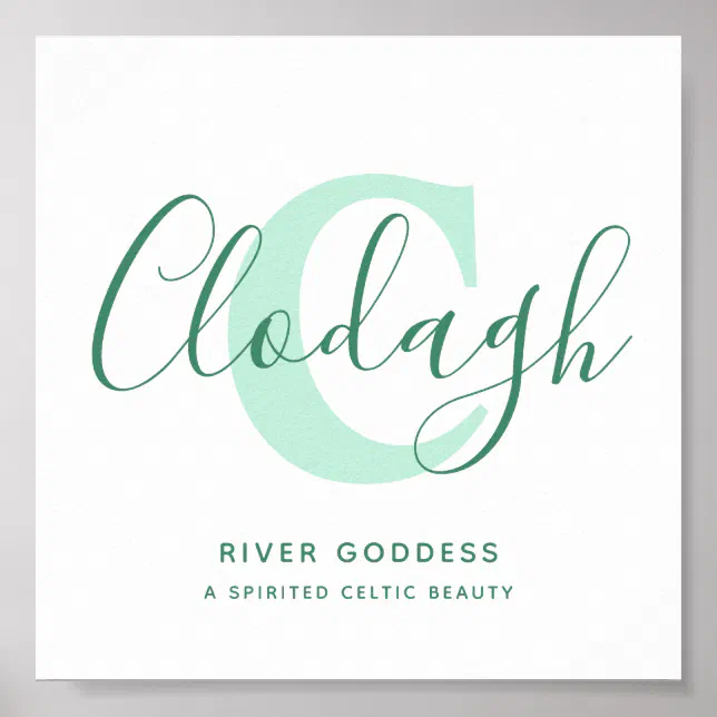 Clodagh name meaning shades of green text custom poster | Zazzle