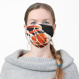 Close-up Basketball in Hoop Sports Art Adult Cloth Face Mask | Zazzle