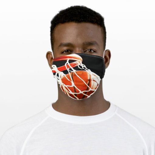 Close-up Basketball in Hoop Sports Art Adult Cloth Face Mask | Zazzle