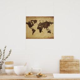Close up of antique world map 3 poster | Zazzle