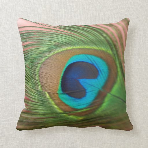 Close Up Peacock Feather with Pink Still Life Throw Pillows