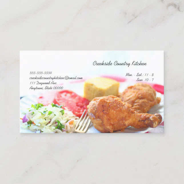 Closeup fried chicken dinner with copy space business card | Zazzle