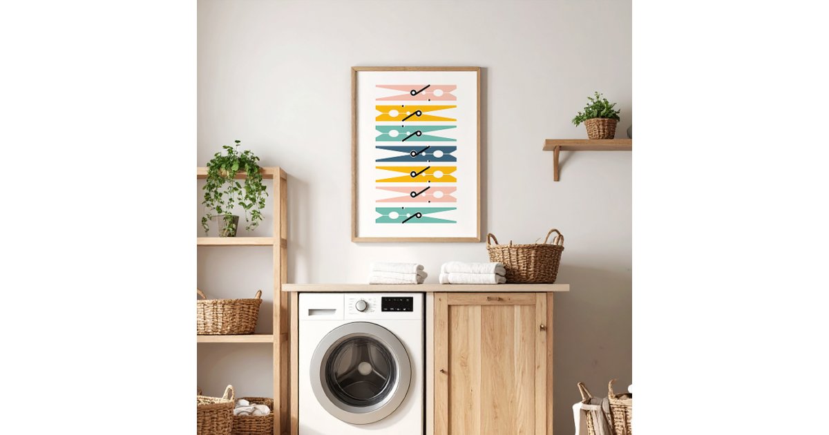 Clothes Pins Bright Color Laundry Room Art Poster | Zazzle
