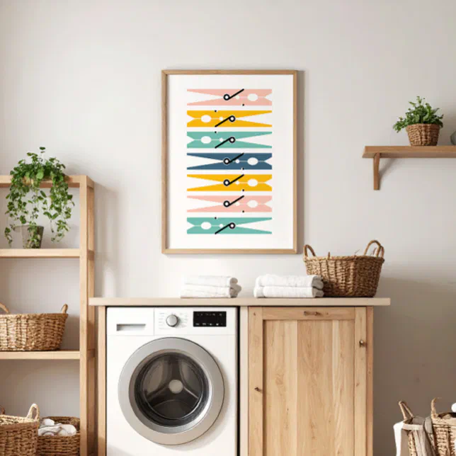Clothes Pins Bright Color Laundry Room Art Poster | Zazzle