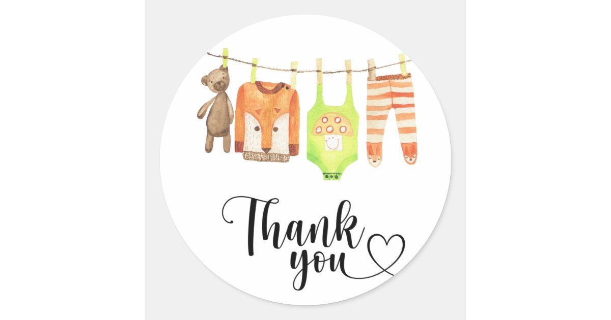 Clothesline baby shower thank you classic round sticker | Zazzle
