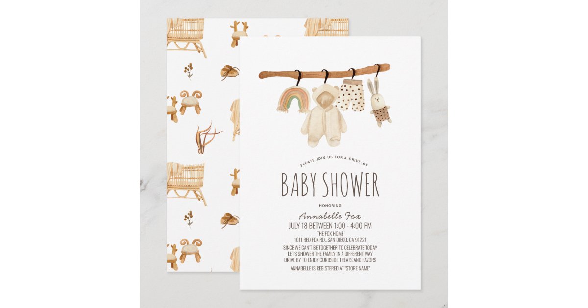 Clothesline Gender Neutral Drive-by Baby Shower Invitation | Zazzle