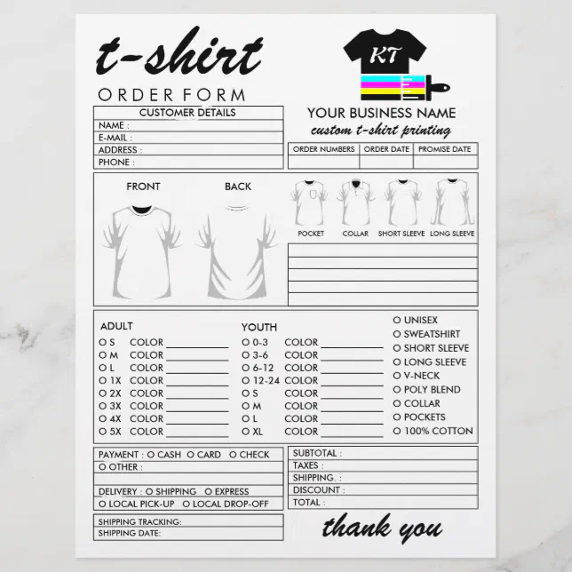 Clothing Apparel T-shirt Print Order Form Flyer | Zazzle