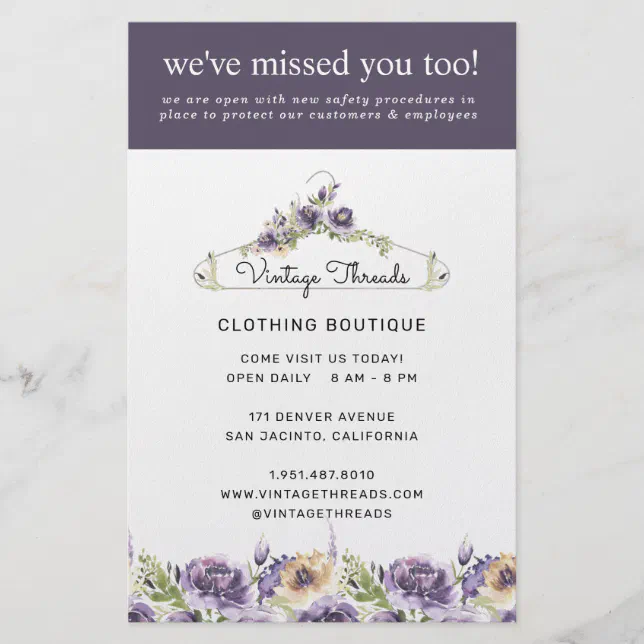 Clothing Boutique Grand Reopening Covid Safety Flyer | Zazzle
