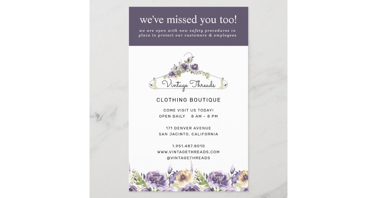Clothing Boutique Grand Reopening Covid Safety Flyer | Zazzle