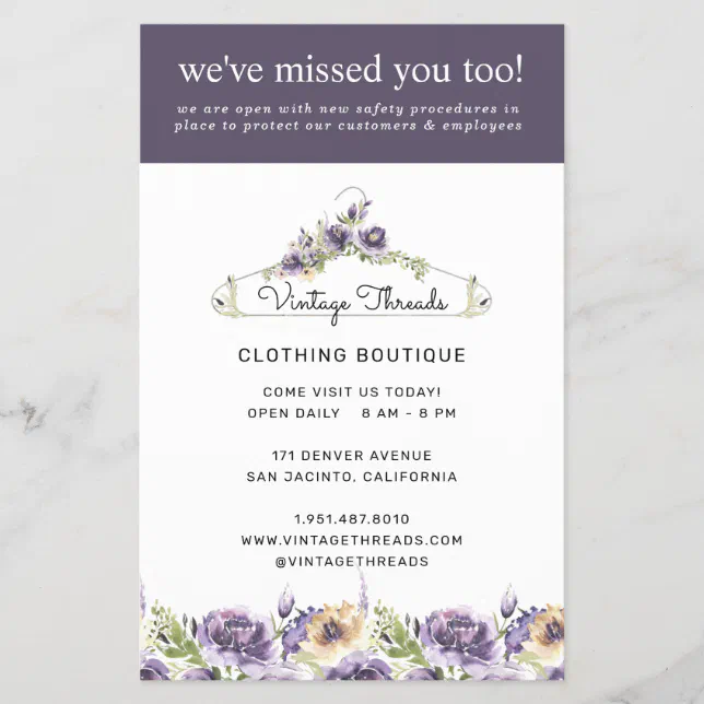 Clothing Boutique Grand Reopening Covid Safety Flyer | Zazzle