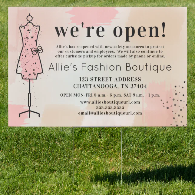 Clothing Boutique Reopening Blush Abstract Sign | Zazzle