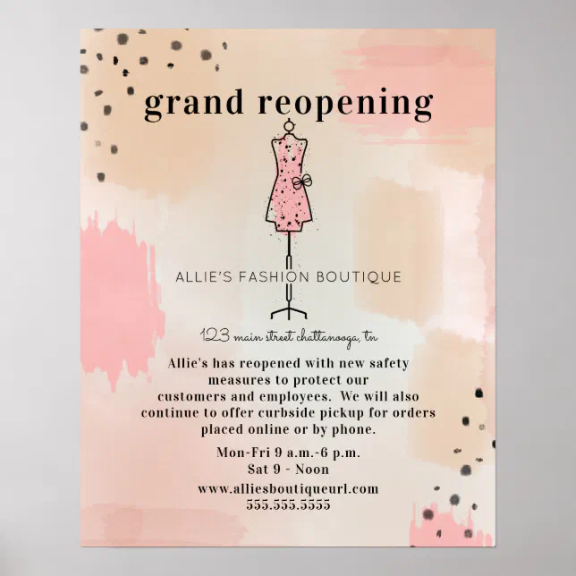 Clothing Store Reopening Abstract Blush Poster | Zazzle