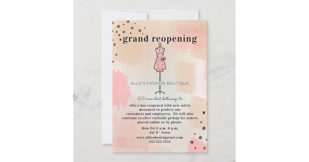 Clothing Store Reopening Abstract Pink Invitation | Zazzle