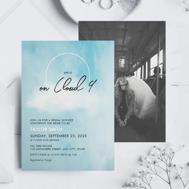 Cloud 9 Bridal Shower Theme Minimal Modern Photo I Invitation | Zazzle