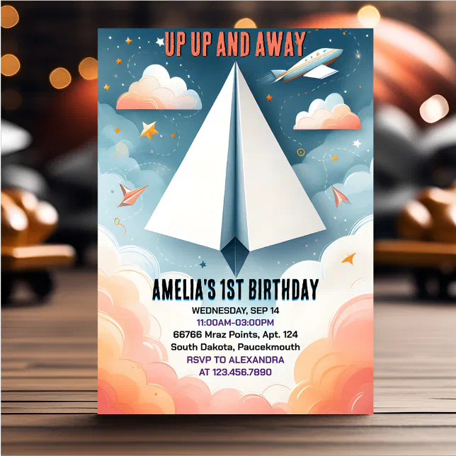 Cloud 9 Fly Kids Sky Joy Airplane 1st Birthday Invitation | Zazzle