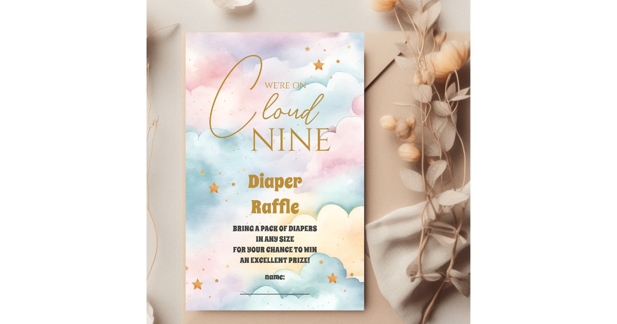 Cloud 9 Gold Stars Watercolor Diapper Raffle Enclosure Card | Zazzle
