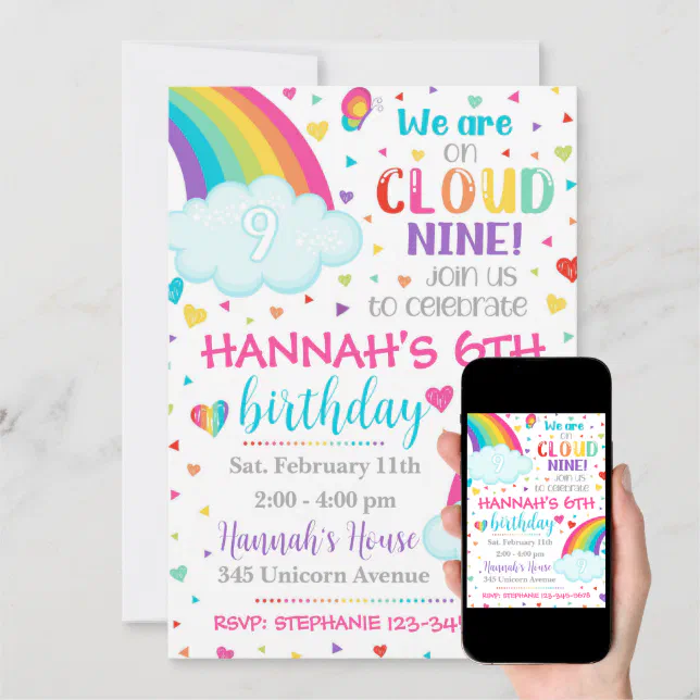 Cloud 9 Invitation, 9th Birthday Invitation | Zazzle