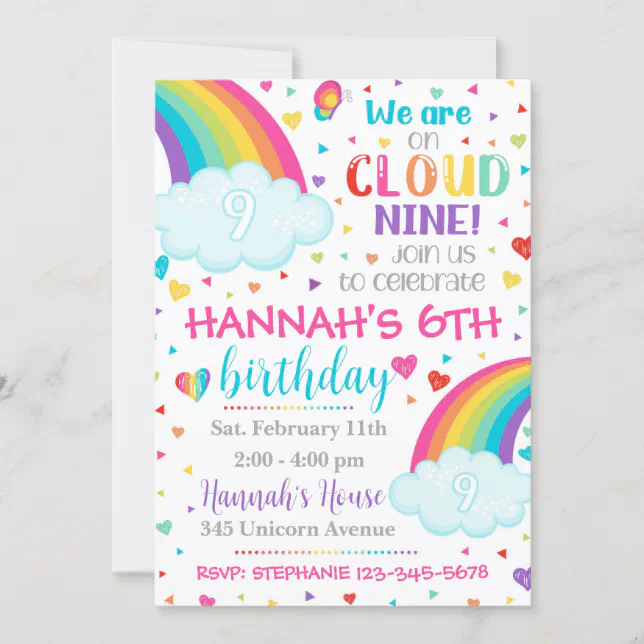 Cloud 9 Invitation, 9th Birthday Invitation | Zazzle