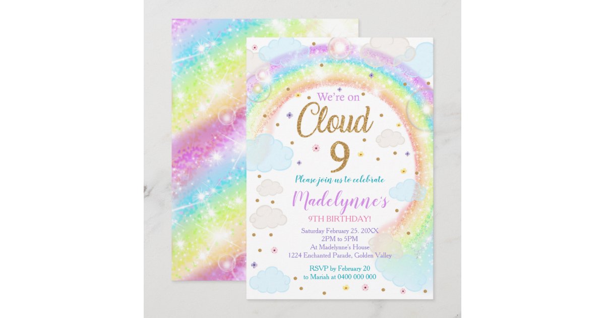 Cloud 9 Invitation Rainbow Clouds Invitation | Zazzle