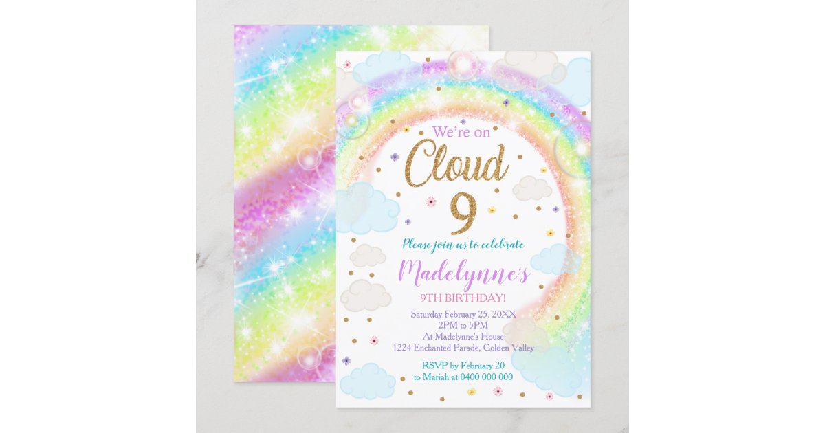 Cloud 9 Invitation Rainbow Clouds Invitation | Zazzle