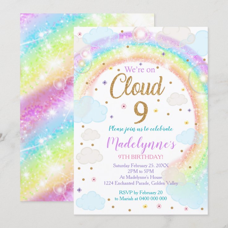 Cloud 9 Invitation Rainbow Clouds Invitation | Zazzle