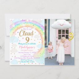 Cloud 9 Photo Invitation Rainbow 9th Birthday | Zazzle