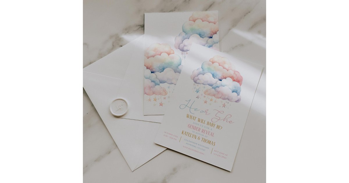 Cloud and Stars Gender Reveal Invitation | Zazzle
